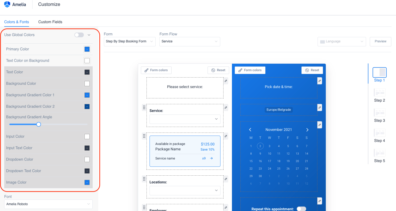 Customize Amelia Design - Amelia WordPress Booking Plugin