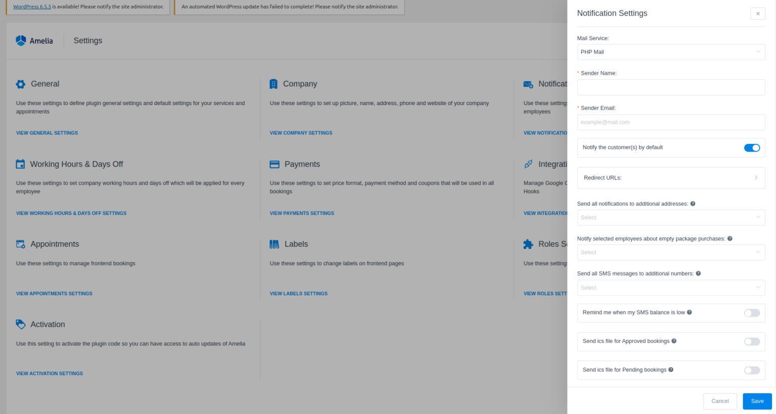 Notification Settings - Amelia WordPress Booking Plugin