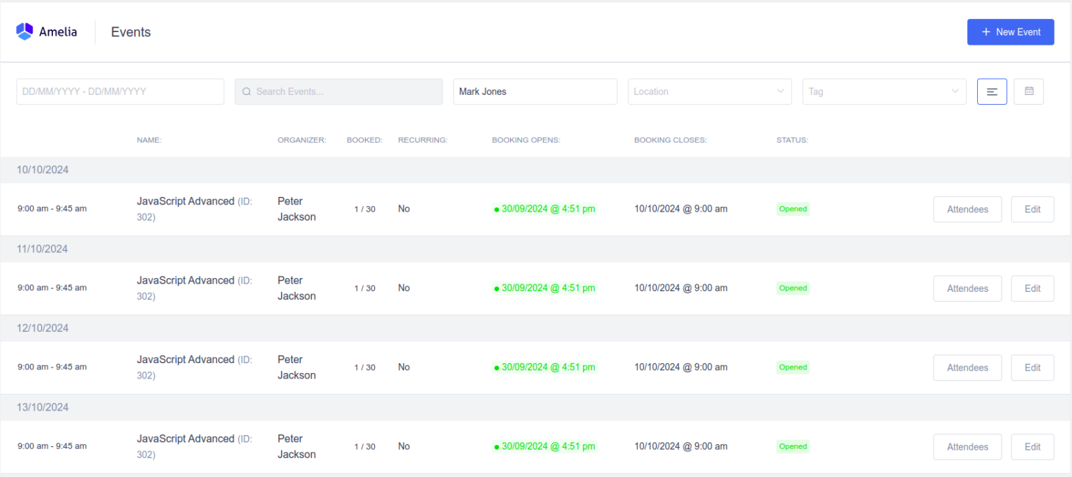 Customer Activity - Amelia WordPress Booking Plugin