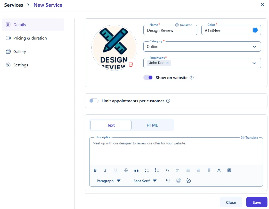 Service quick start guide - Amelia WordPress Booking Plugin