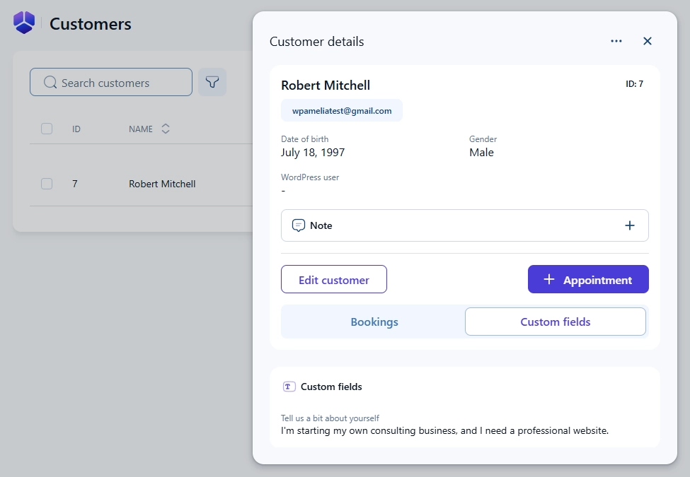 Customer custom fields - Amelia WordPress Booking Plugin