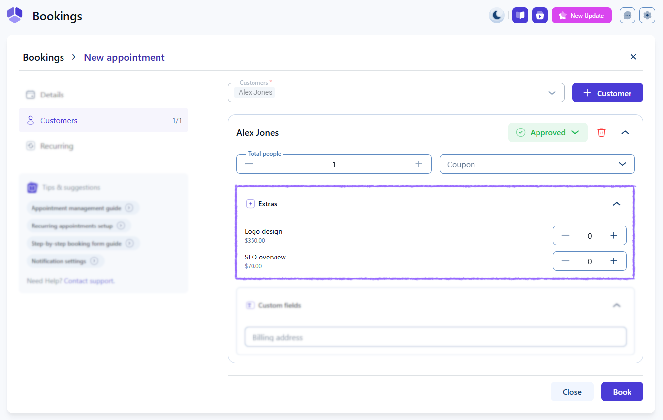 Extras - Amelia WordPress Booking Plugin