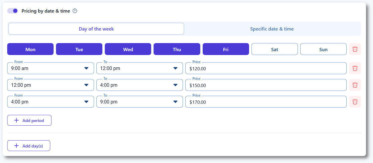 Pricing by date & time - Amelia WordPress Booking Plugin