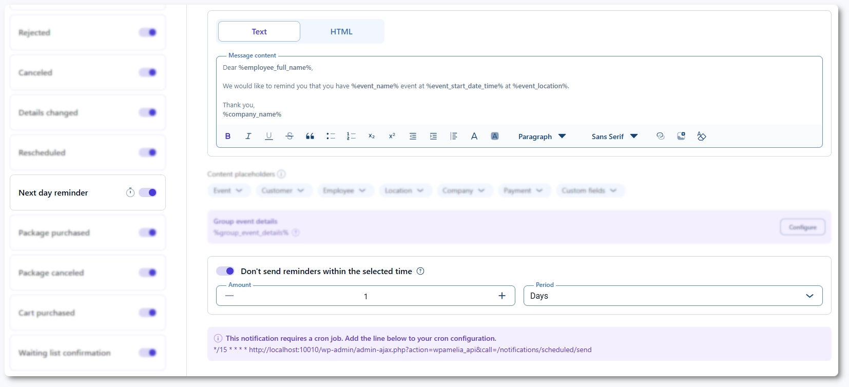 Scheduled notifications - Amelia WordPress Booking Plugin